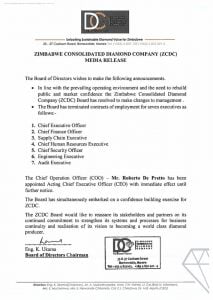 ZCDC fires seven executives with immediate effect - Mining Zimbabwe